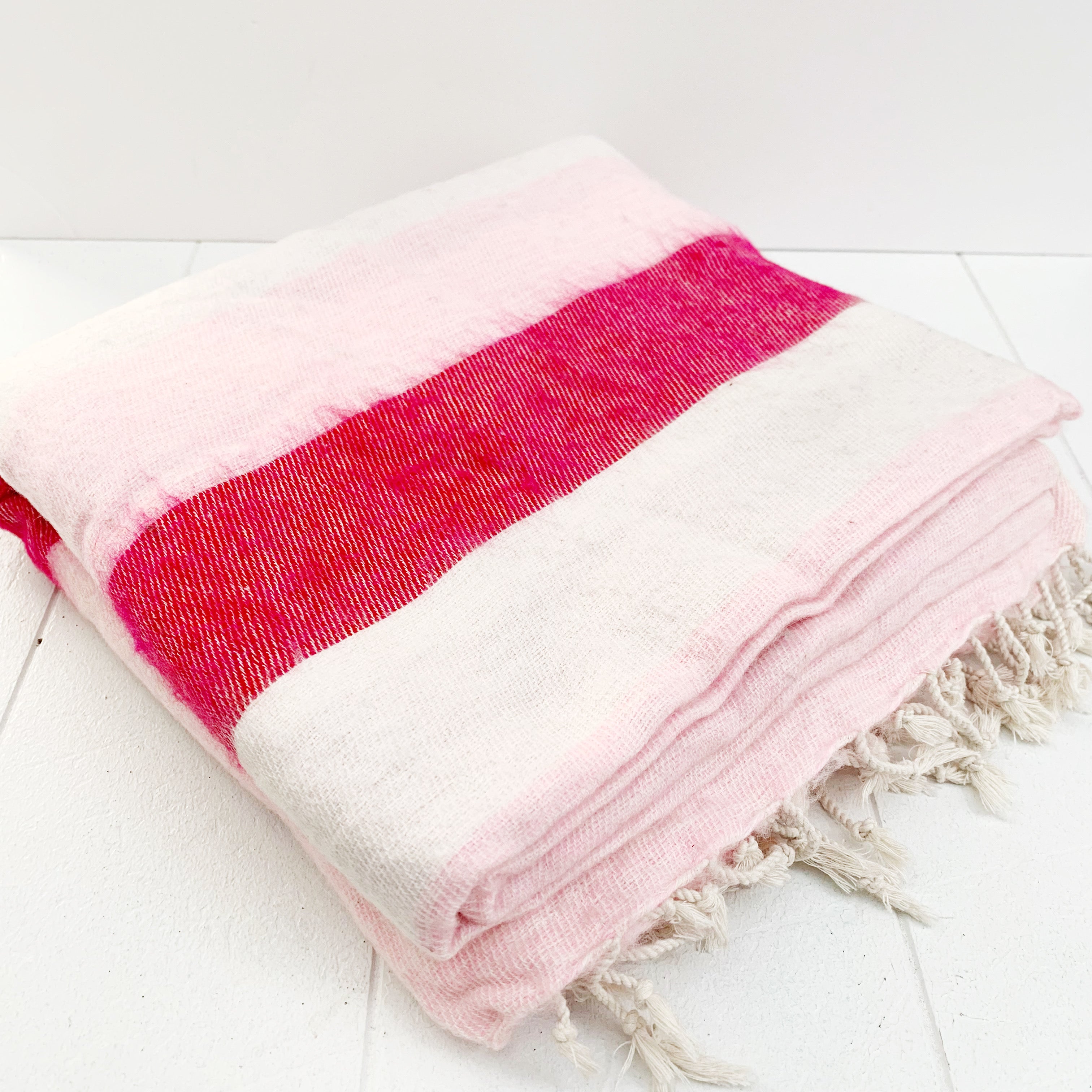 WOOL 'PINK STRIPE' BLEND HANDLOOM BLANKET 110X260CM – Mandala Traders ...
