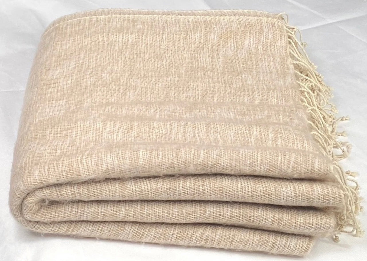 WOOL BLEND HANDLOOM BLANKET OATMEAL 110X260CM – Mandala Traders Pty Ltd